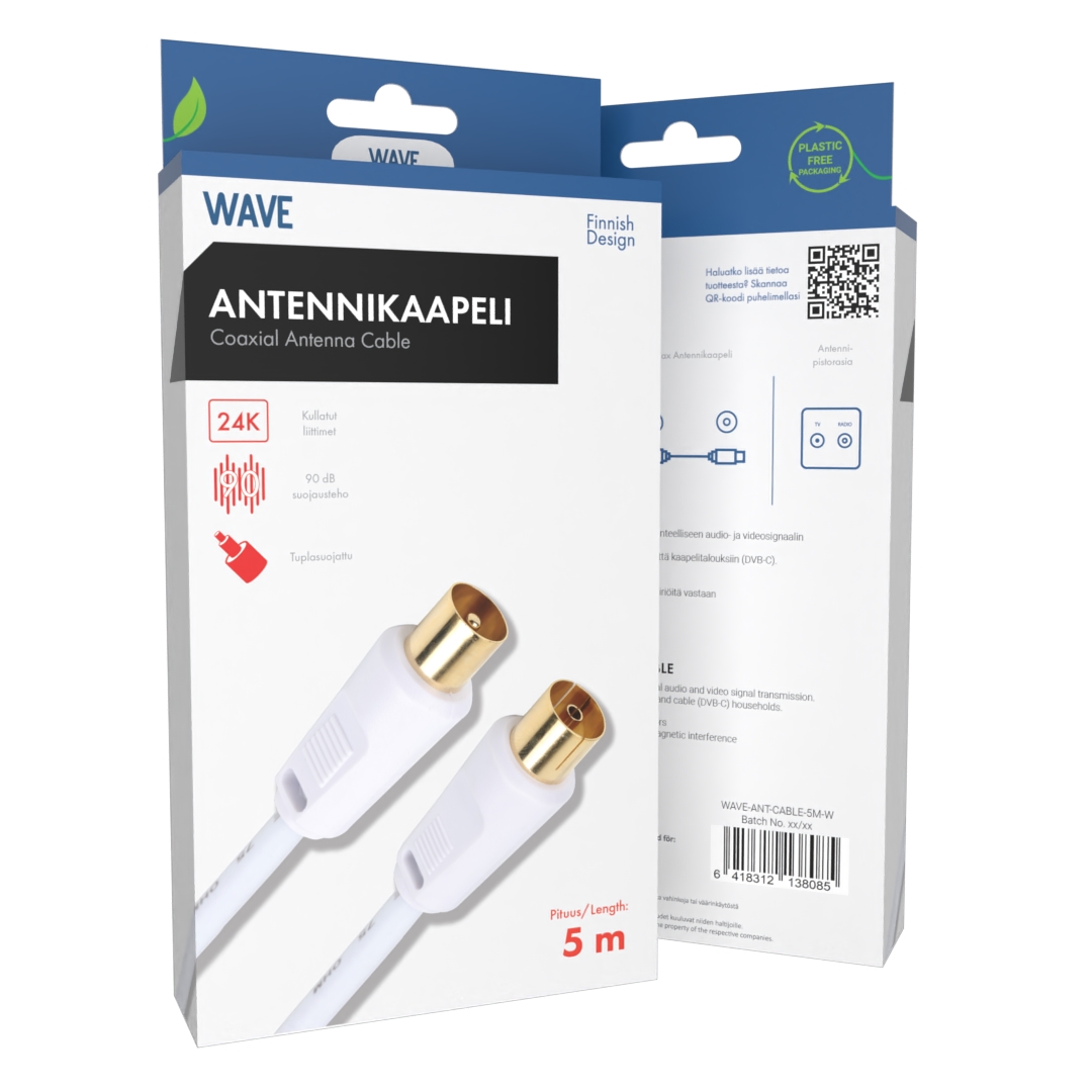 WAVE ANTENNIKAAPELI 5M, VALKOINEN TUPLASUOJATTU, WAVE-ANT-CABLE-5M-W ...